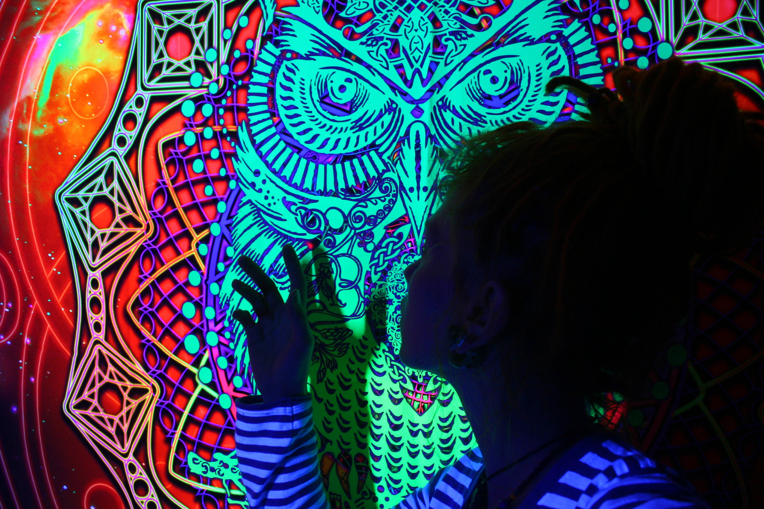 Uv backdrop SOUL OWL Uv reactive Psychedelic Poster | Etsy