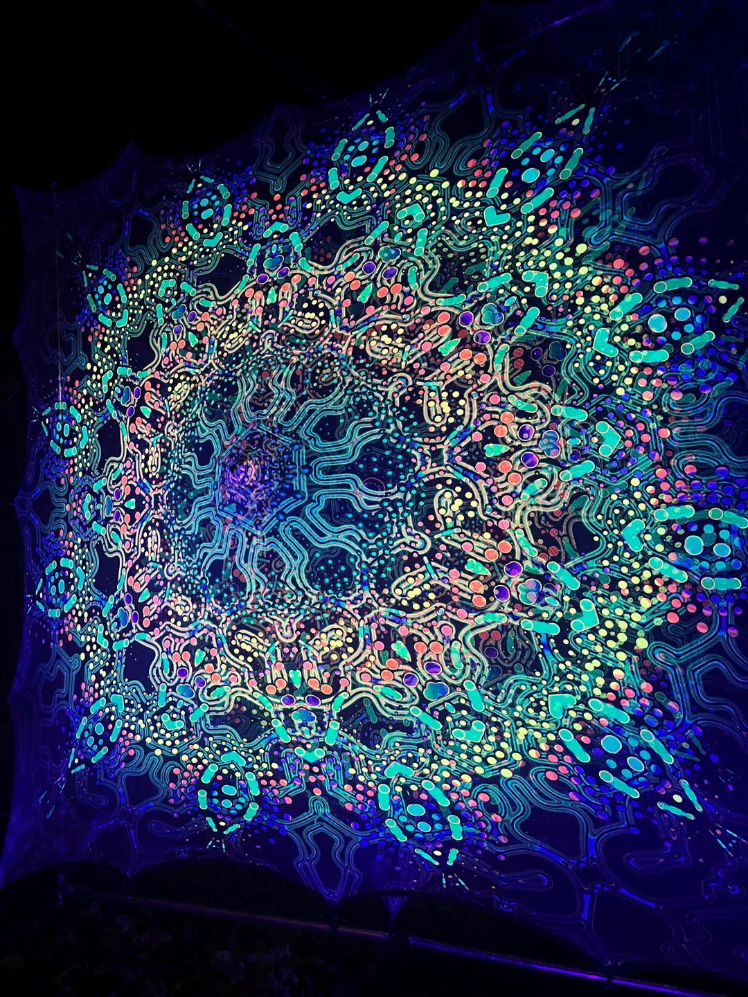 2 Layers Mesh Blacklight Tapestry, 3D Mandala UV Print, Rave Hanging ...