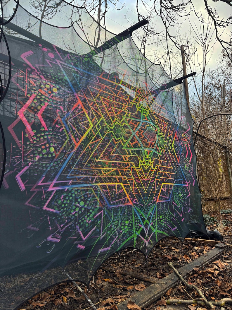 Metatron Cube 3D UV Mesh Tapestry - 2-layer Psychedelic Wall Hanging - Etsy