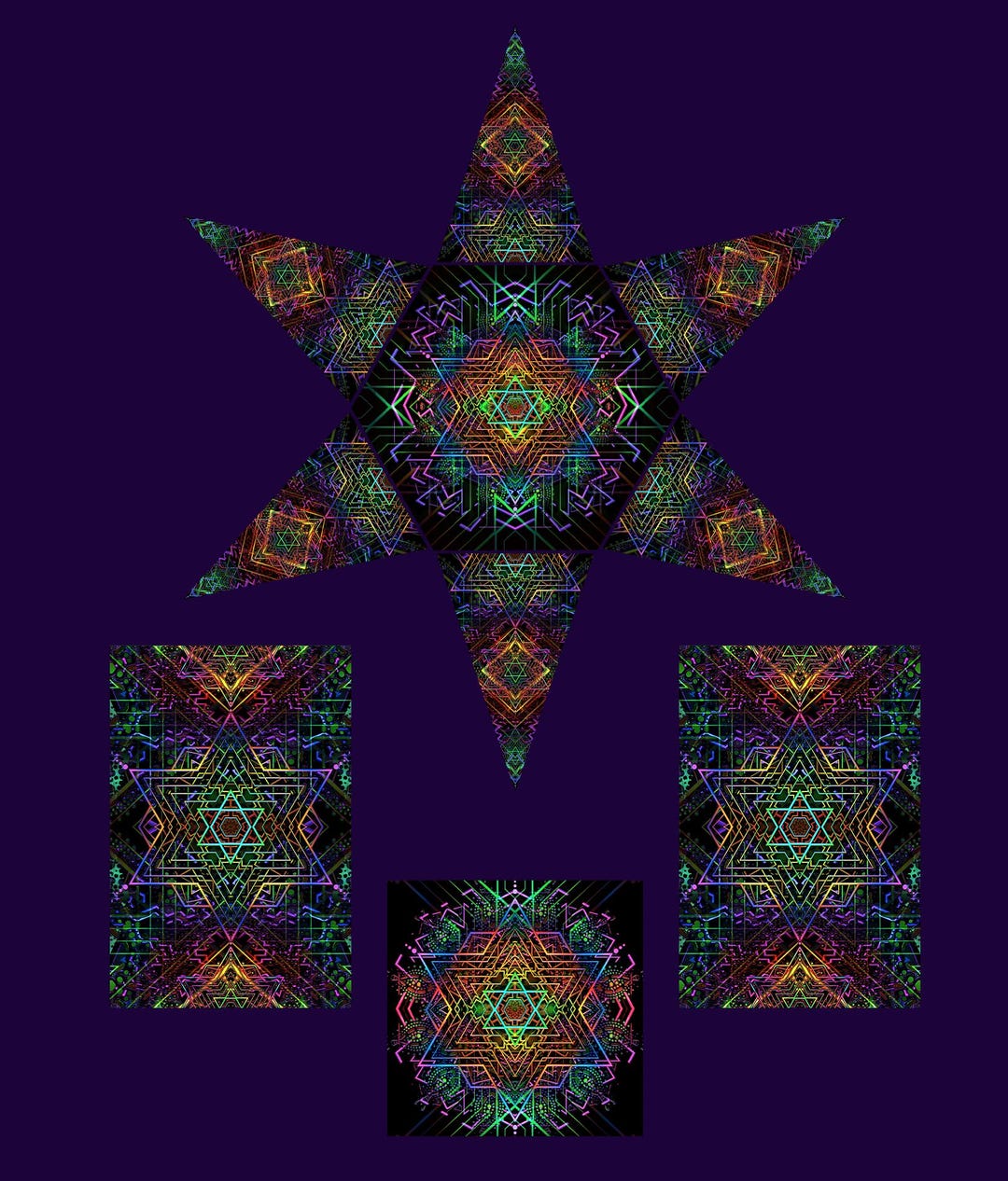 UV Reactive Metatron Cube Tapestry Set, Psychedelic Sacred Geometry ...