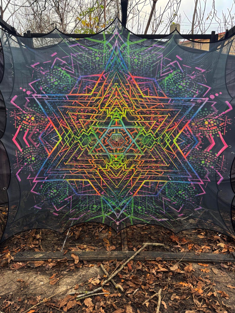 Metatron Cube 3D UV Mesh Tapestry - 2-layer Psychedelic Wall Hanging - Etsy