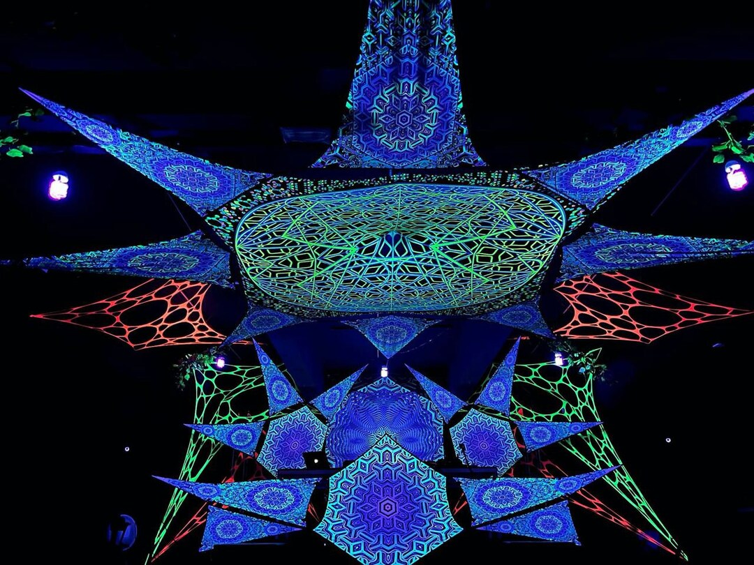 Large DJ Stages Set - Psychedelic Backdrop, Blacklight Canopies ...