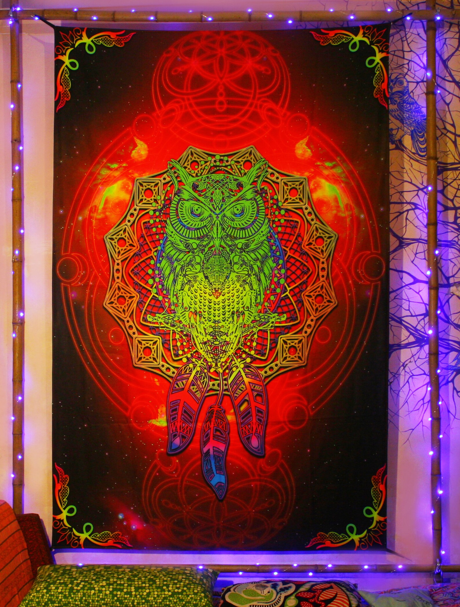 Uv Backdrop SOUL OWL Uv Reactive Psychedelic Poster Meditation | Etsy