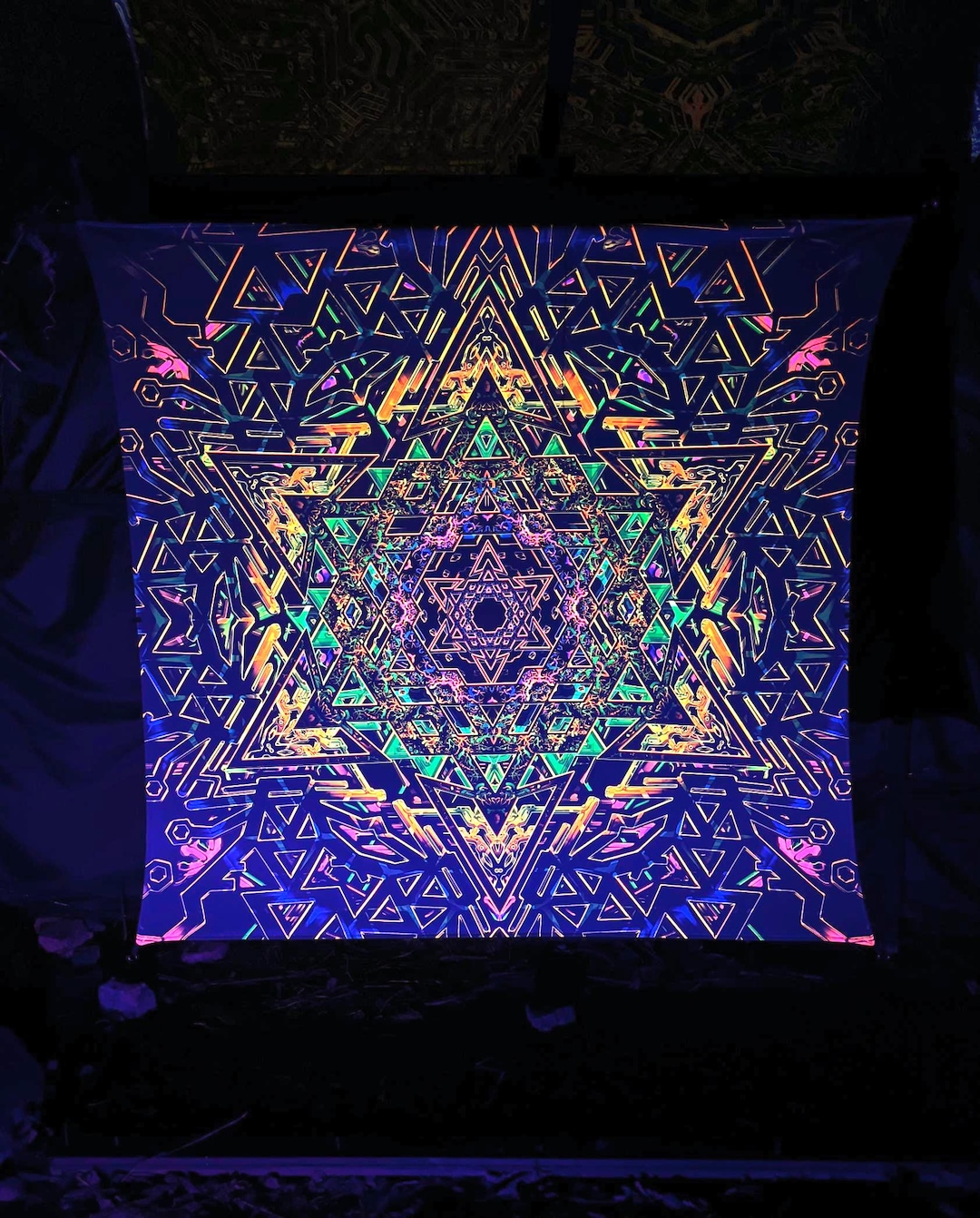 Blacklight Metatron Tapestry, Psychedelic Techno Satin Fabric Poster - Etsy
