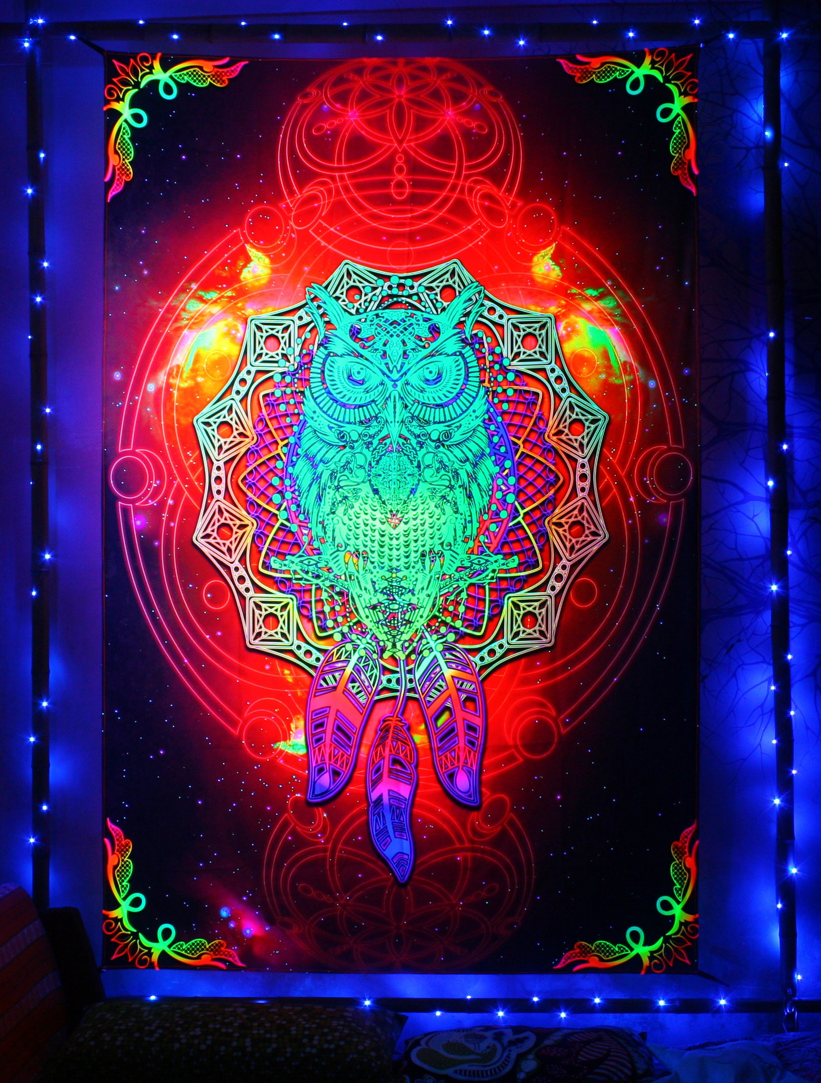 UV Backdrop, SOUL OWL, Uv Reactive, Psychedelic Poster, Meditation Room ...