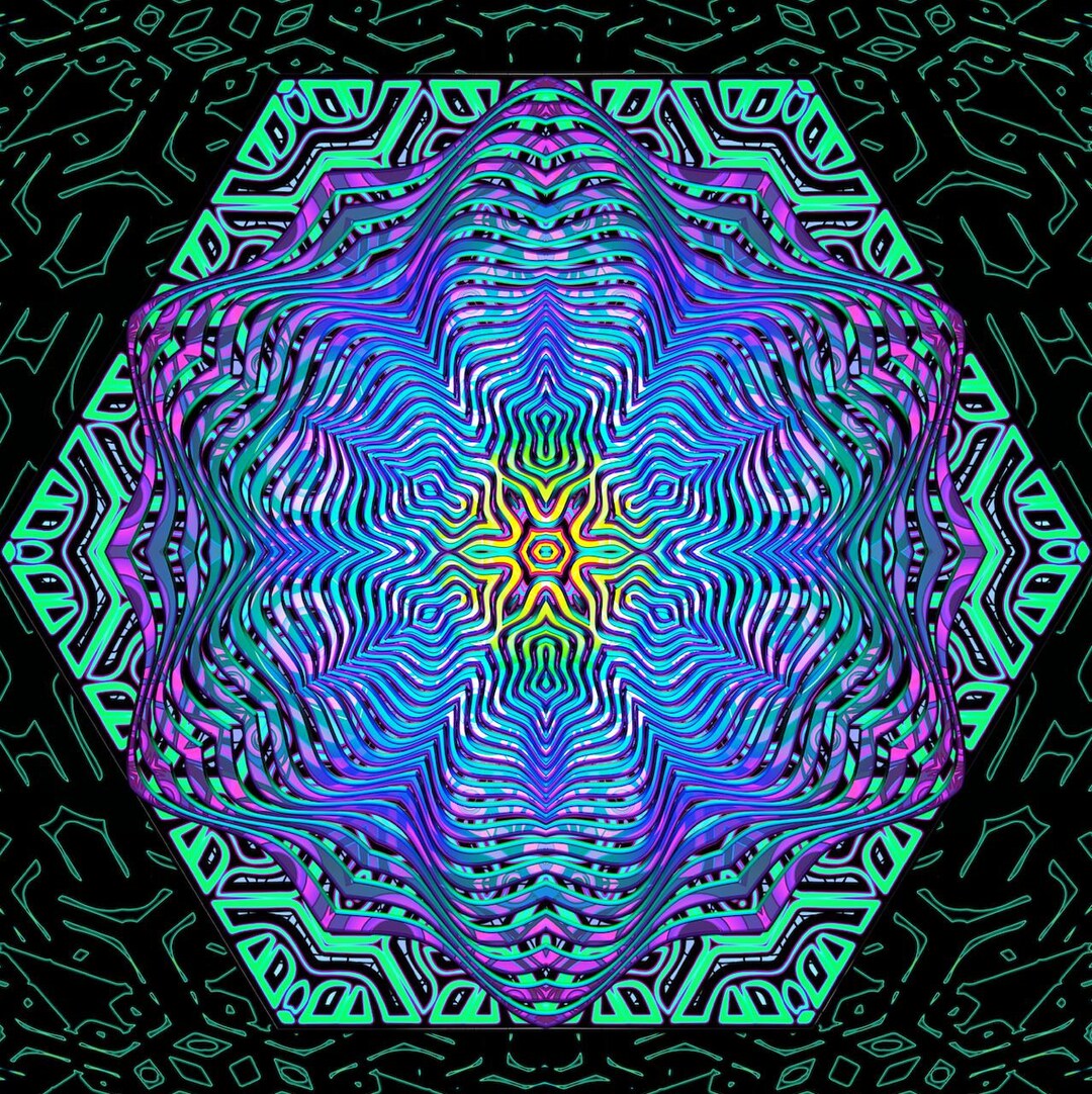 Optical Flower Mandala Tapestry, Psychedelic UV Reactive Art (6.6x6.6 ...