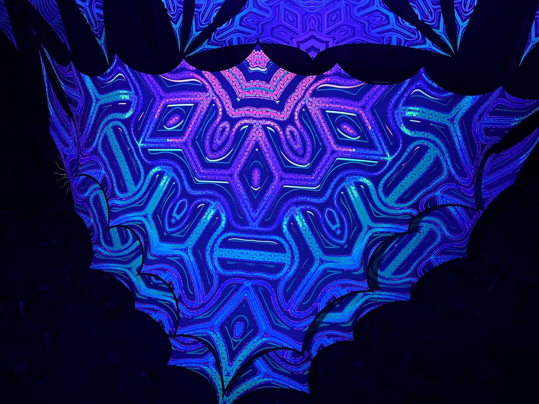 Geometric UV Tapestry Set for DJ Stages, DJ Table - Psychedelic Black ...