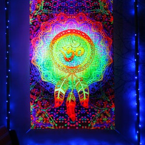 Uv Backdrop OHM, Uv Reactive, Trippy Tapestry, Glow Party, Psychedelic ...