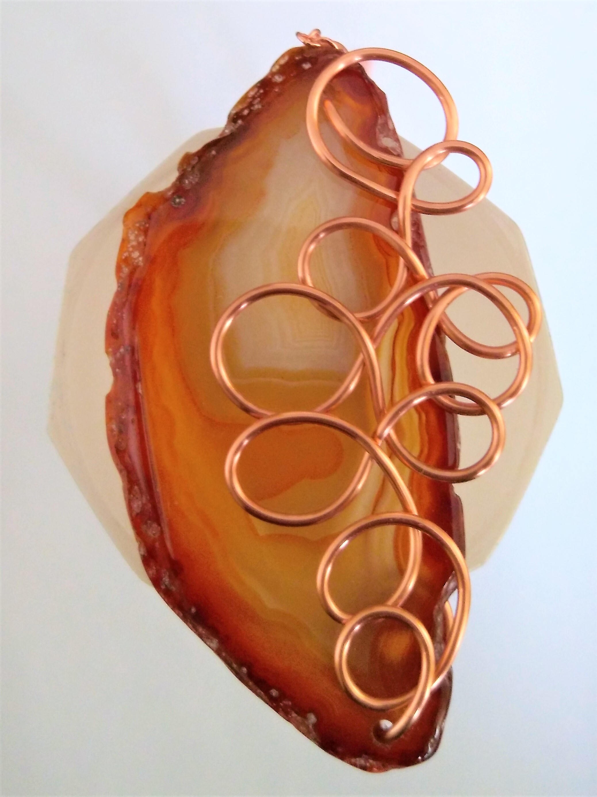 Red Agate Slice Pendant, Agate Slab, Bright Copper, Copper Gift, 7th ...