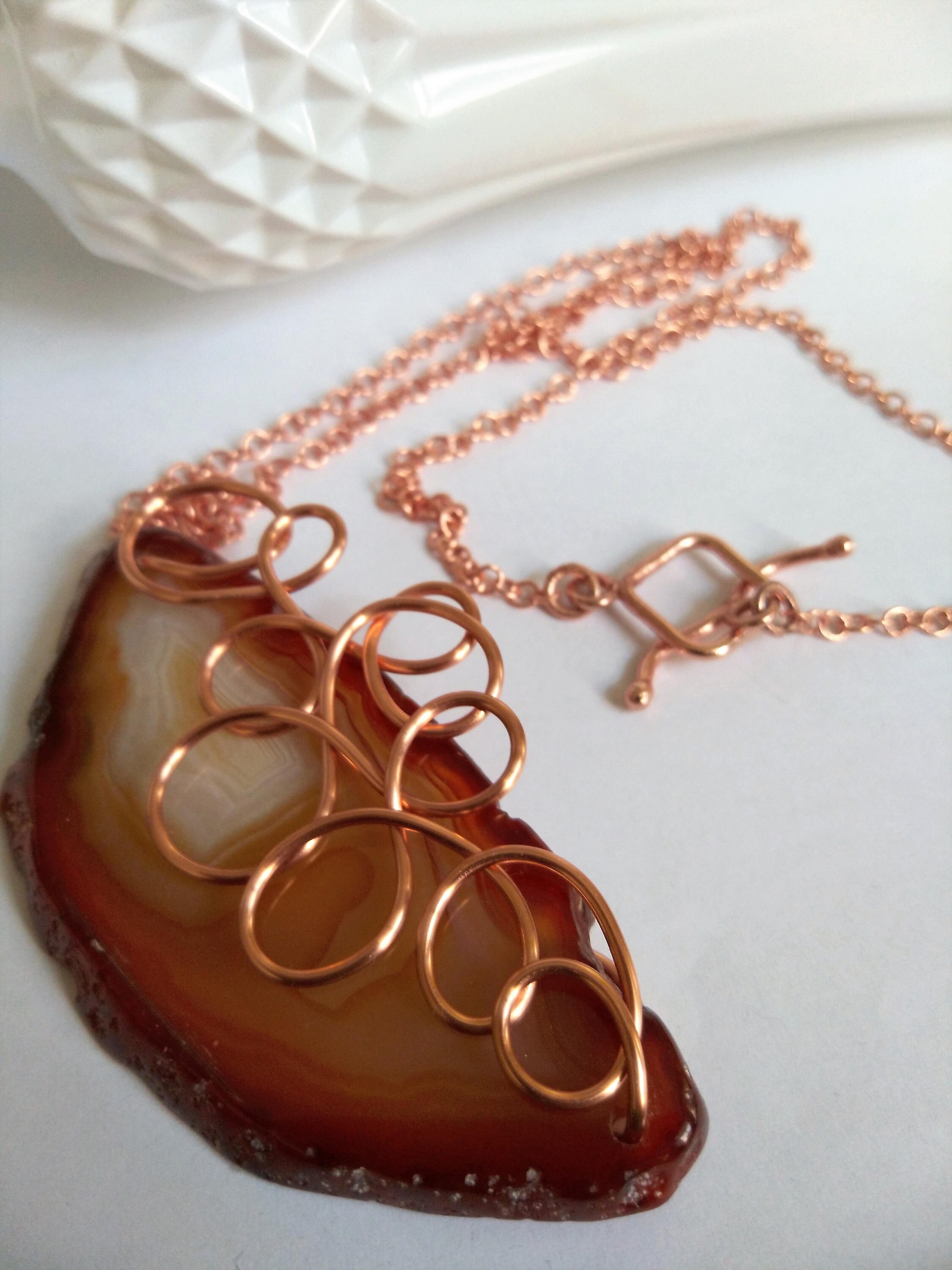 Red Agate Slice Pendant, Agate Slab, Bright Copper, Copper Gift, 7th ...