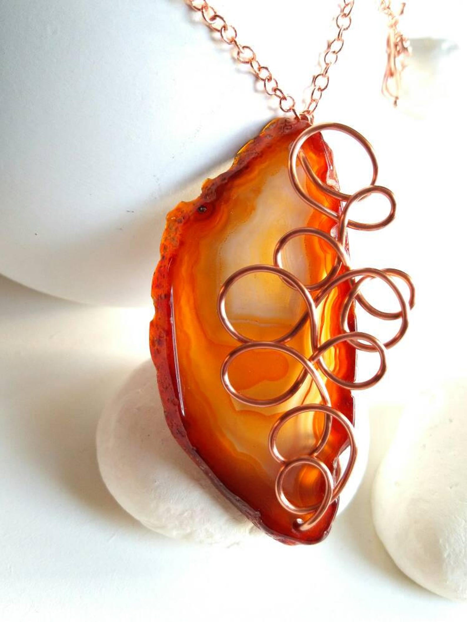 Red Agate Slice Pendant, Agate Slab, Bright Copper, Copper Gift, 7th ...