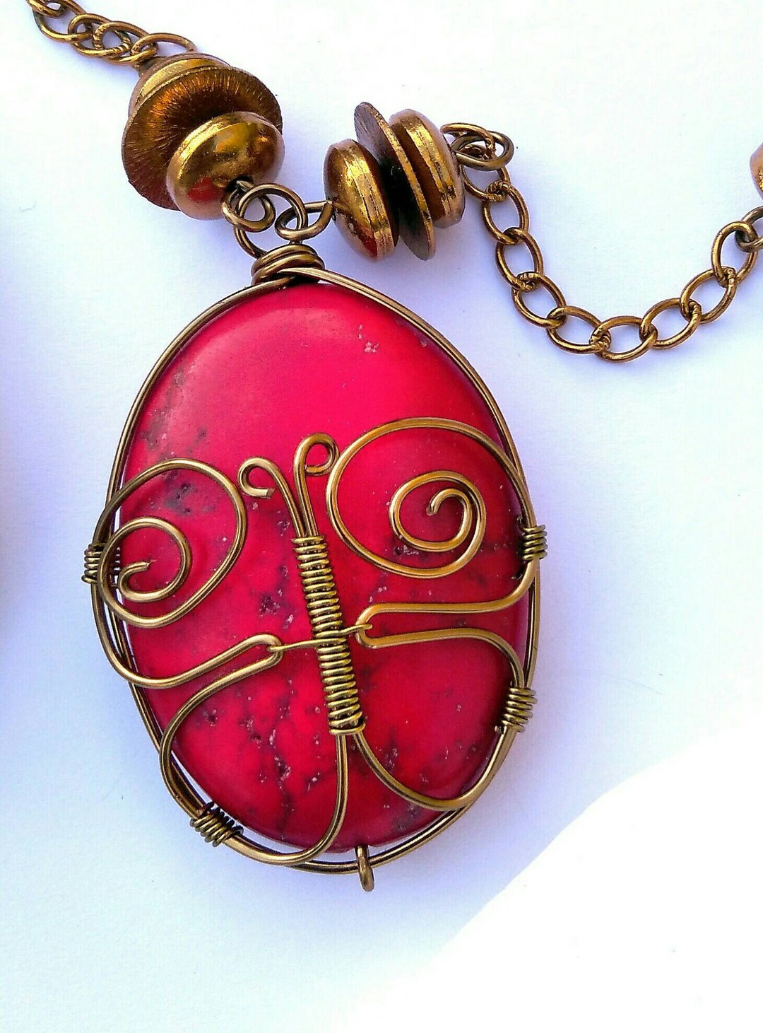 Red Butterfly necklace, red magnesite gemstone necklace, Red Butterfly ...