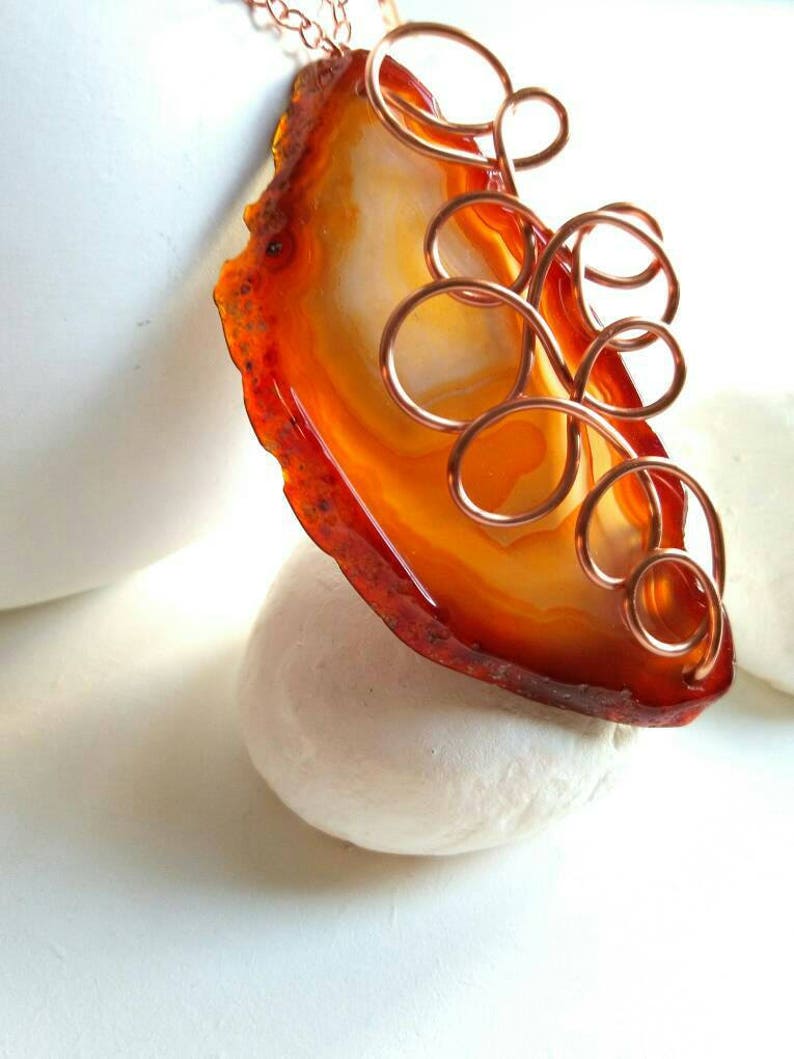 Red Agate Slice Pendant, Agate Slab, Bright Copper, Copper Gift, 7th ...