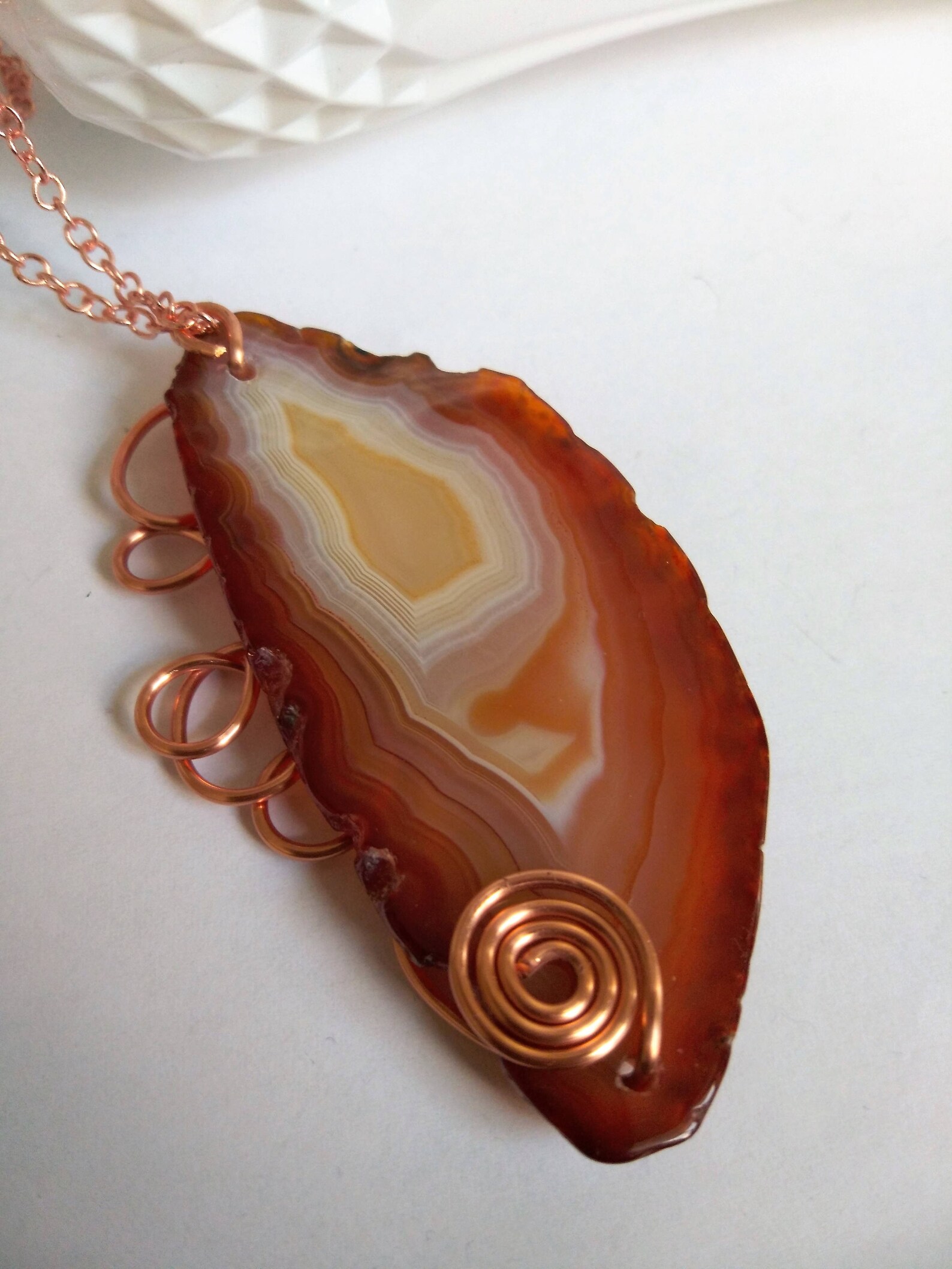 Red Agate Slice Pendant, Agate Slab, Bright Copper, Copper Gift, 7th ...