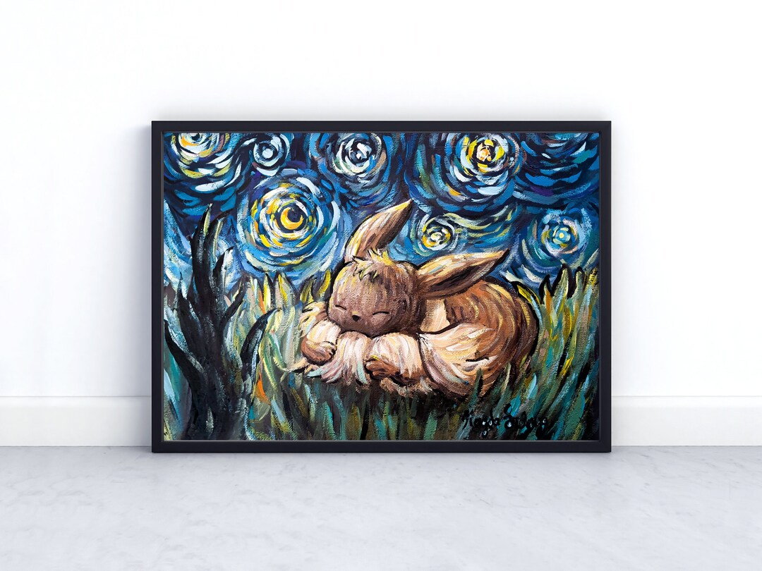 POSTER of Eevee Starry Night Pokemon Painting Pokémon Print Art Work ...