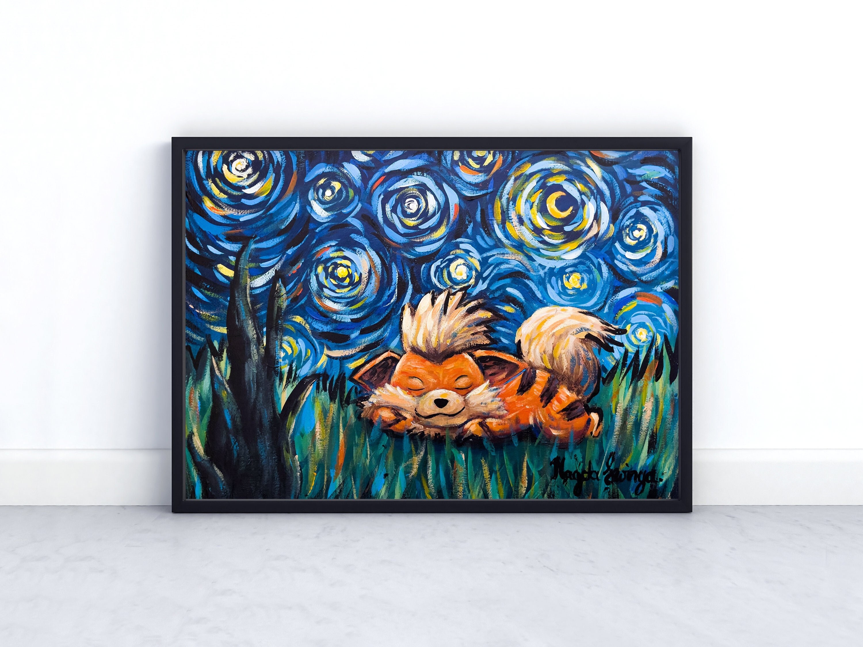 POSTER of Growlithe Starry Night Pokemon Painting Pokémon - Etsy