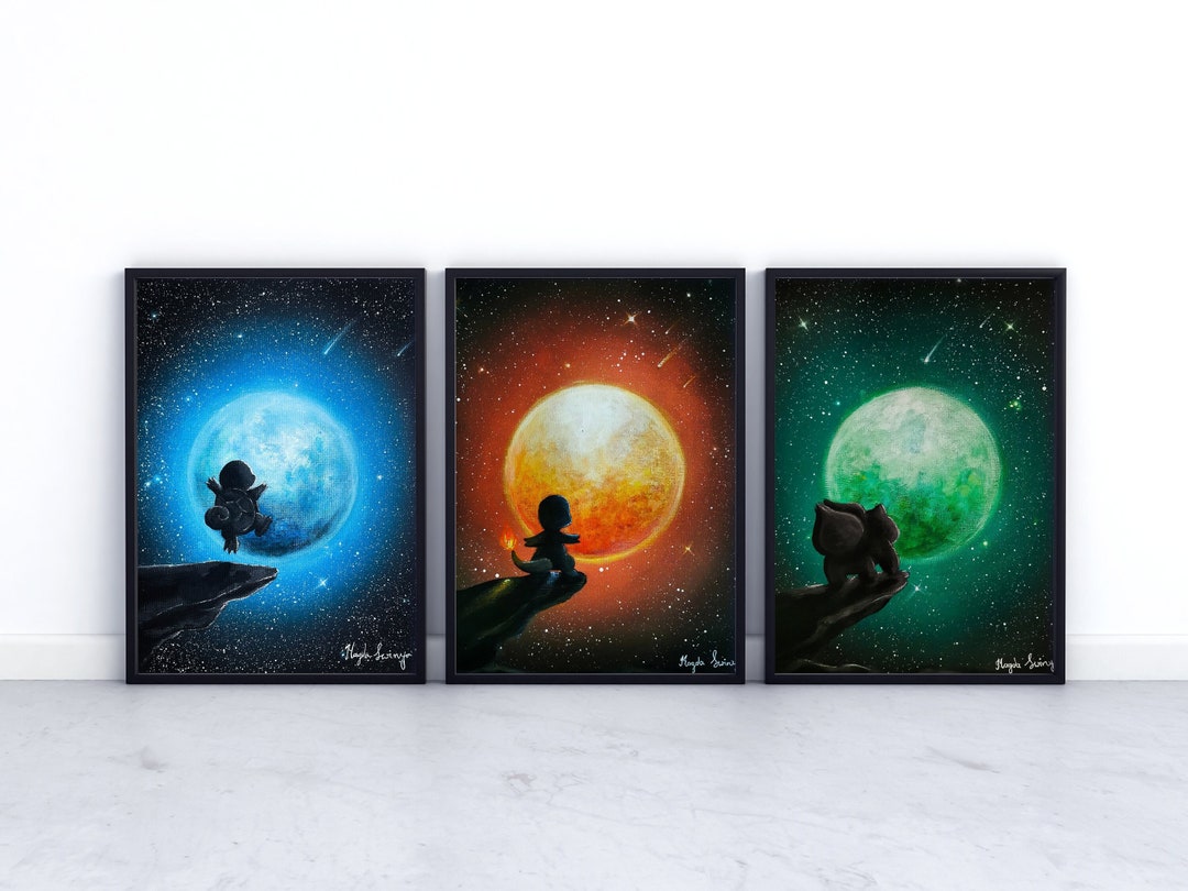 POSTER, Under the Moon Bundle, Squirtle, Charmander, and Bulbasaur ...