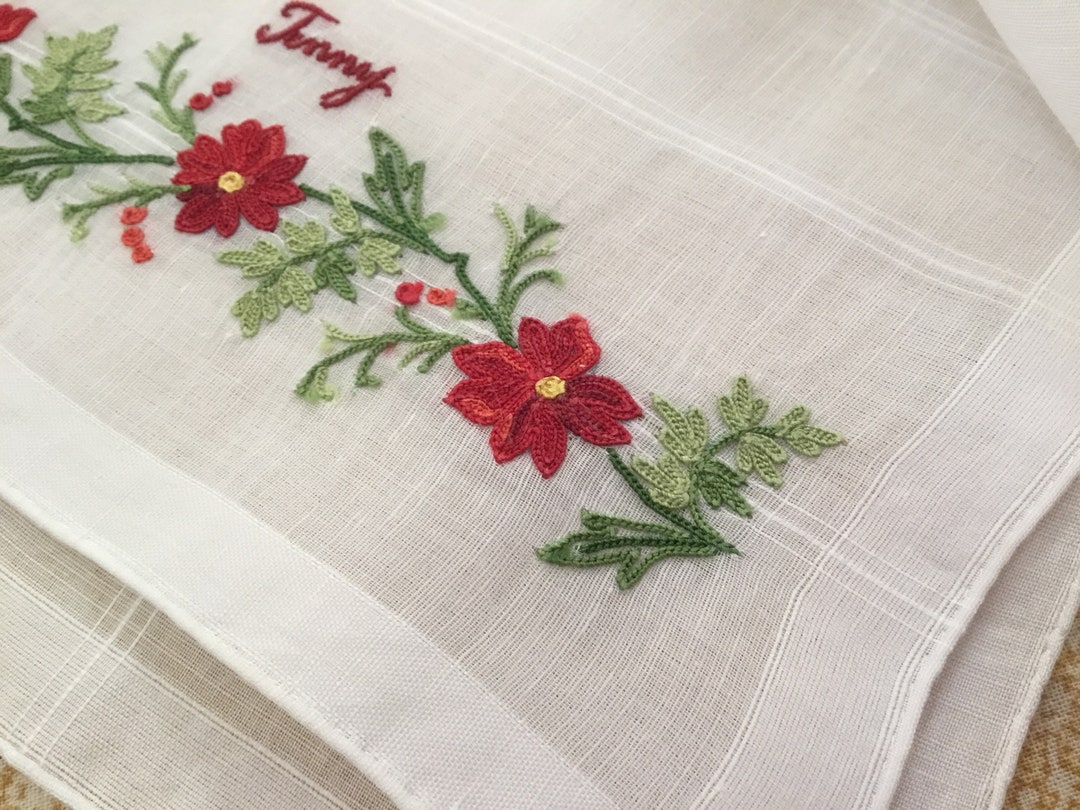 Vintage Handkerchief / Pretty Poinsettia Embroidery / “jenny” - Etsy Canada