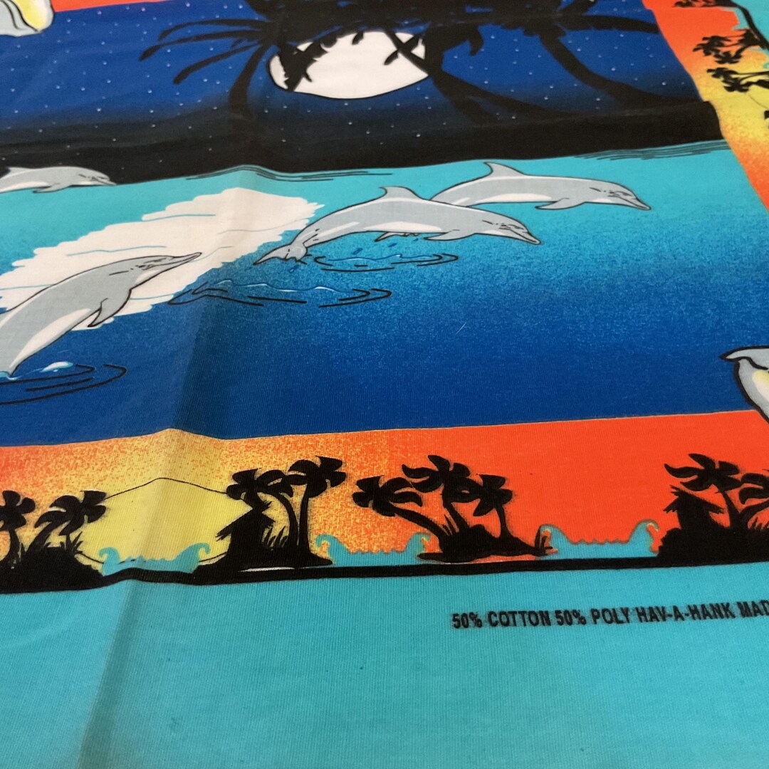 Vintage Bandana / Tropical Bright Design With Dolphins and Conch Shells ...