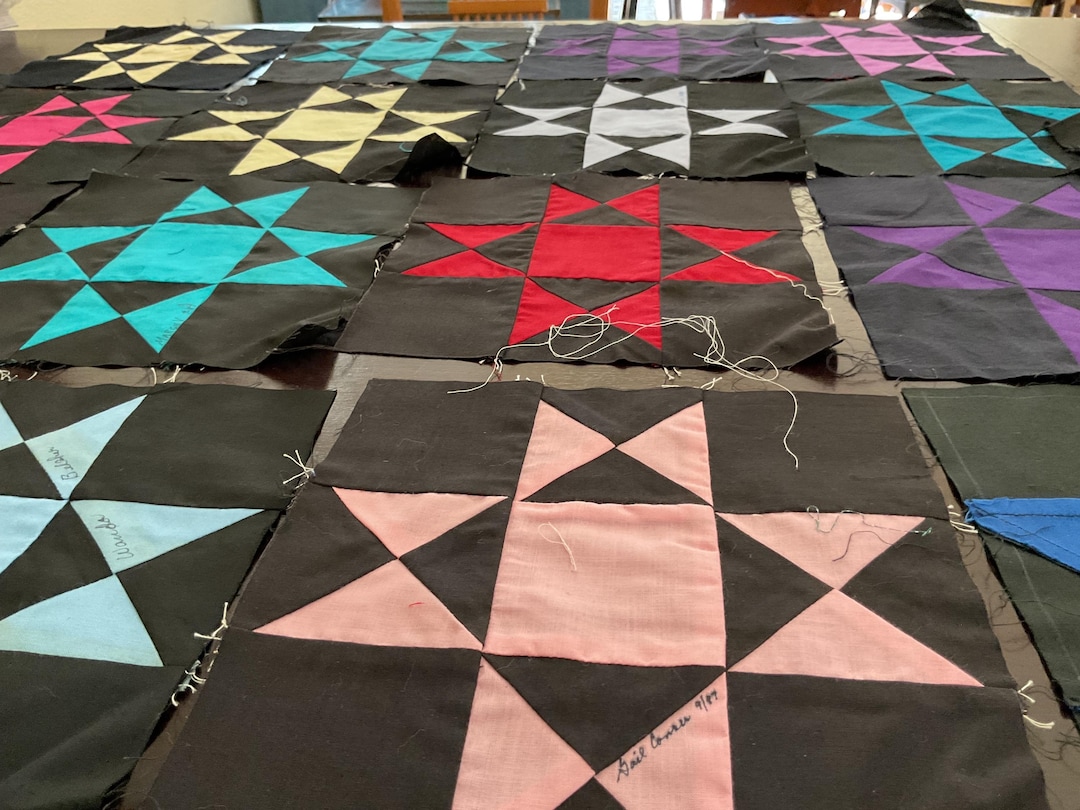 Vintage Bright Squares for a Star Quilt / 17 Squares Sewn and Ready to ...