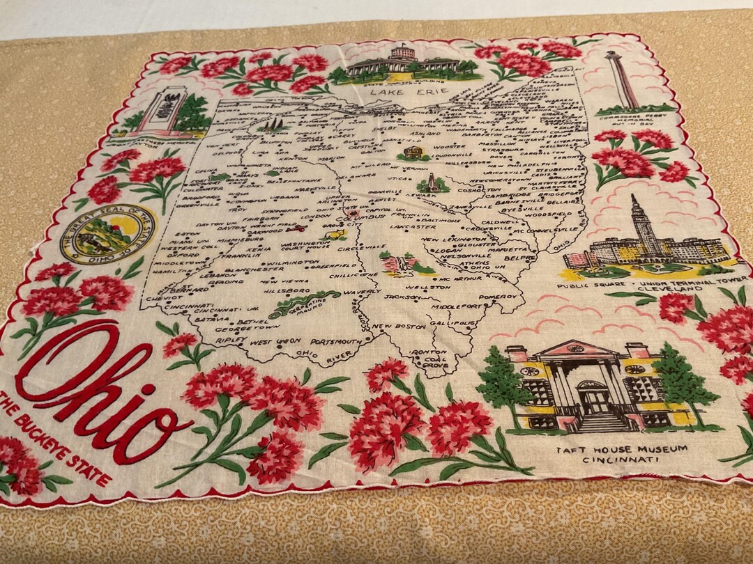 Vintage Handkerchief / Map of Ohio / the Buckeye State - Etsy