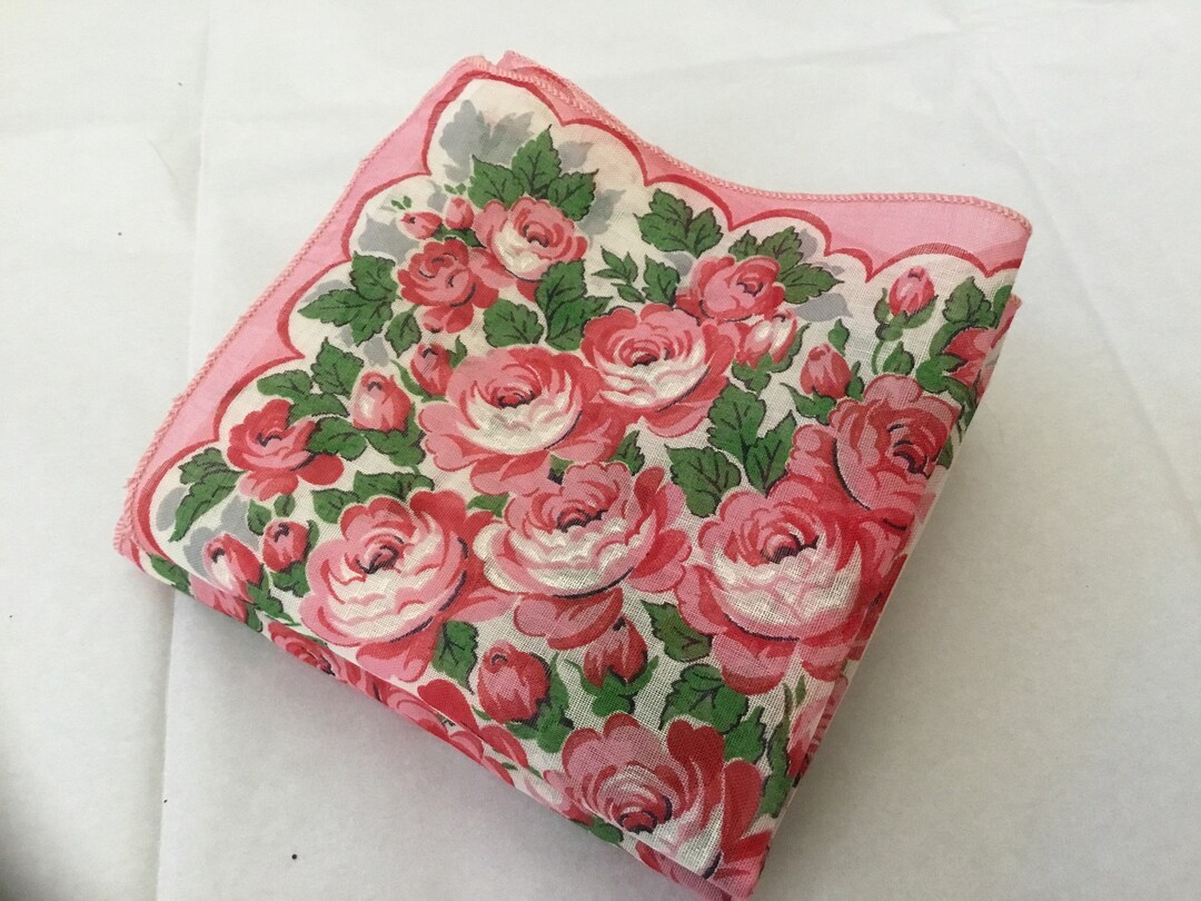 Vintage Handkerchief / Extra Large With Scattered Roses - Etsy