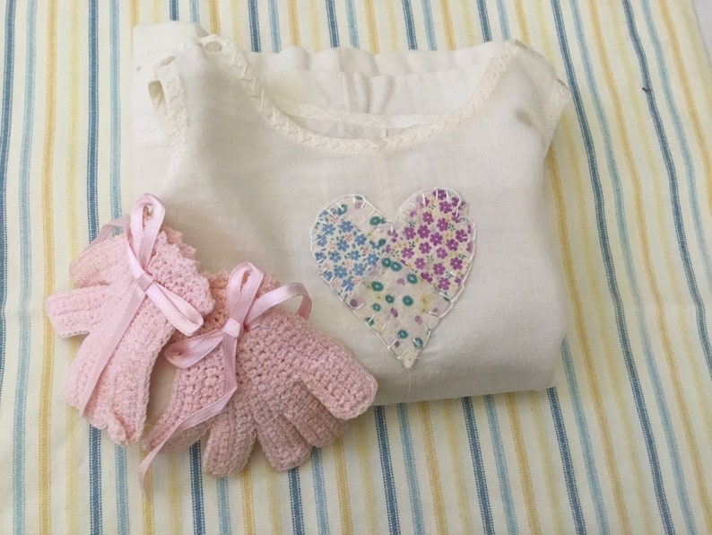 Shabby Chic Vintage Flannel Baby Gown and Crochet Gloves / | Etsy