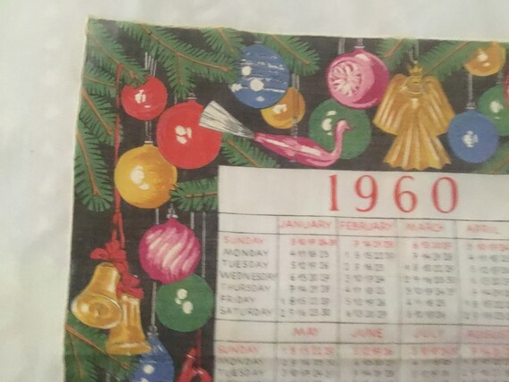 Vintage Handkerchief / 1960 Calendar, Probably by Kri… - Gem