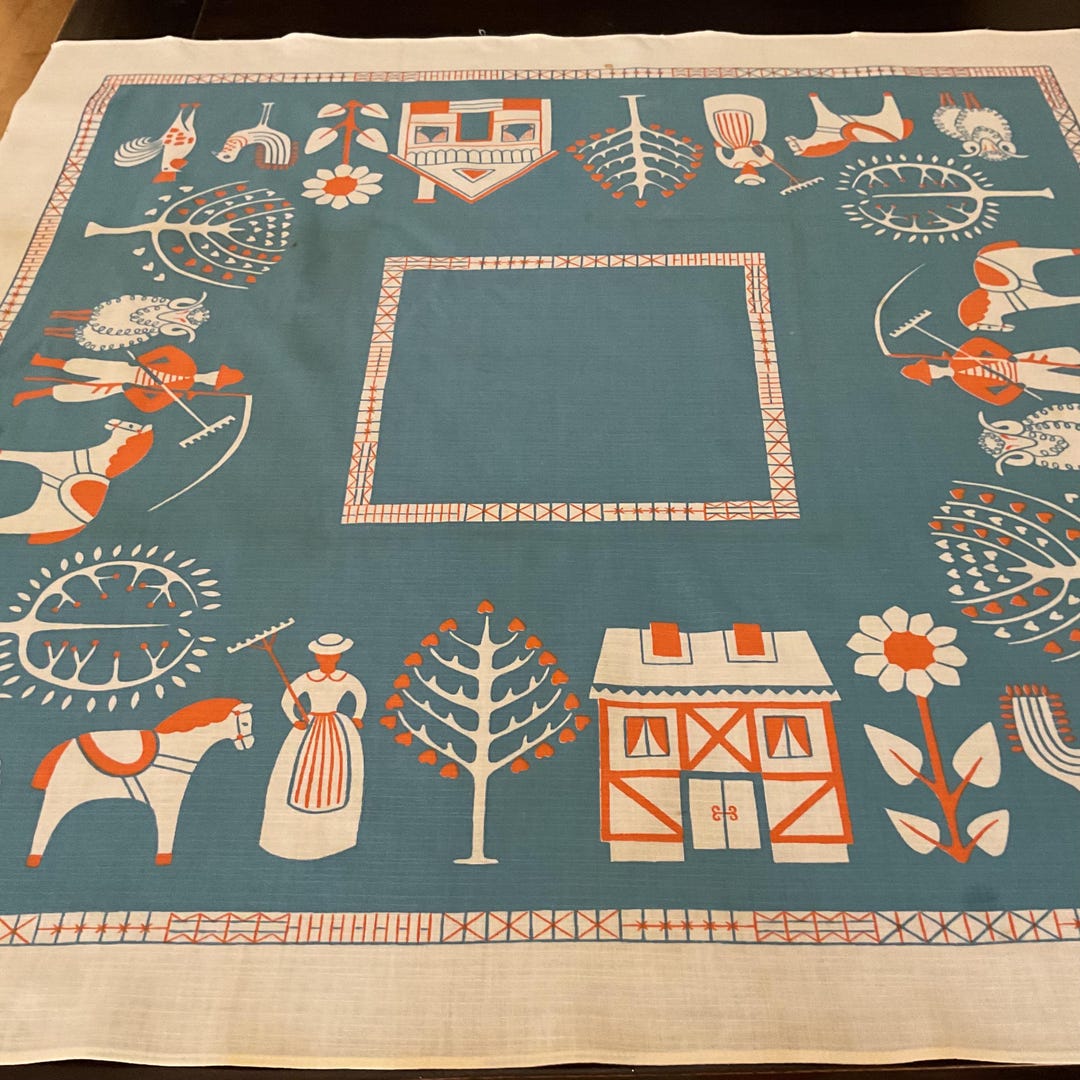 Vintage Tablecloth / Midcentury With Swedish Folk Characters by Brit B ...
