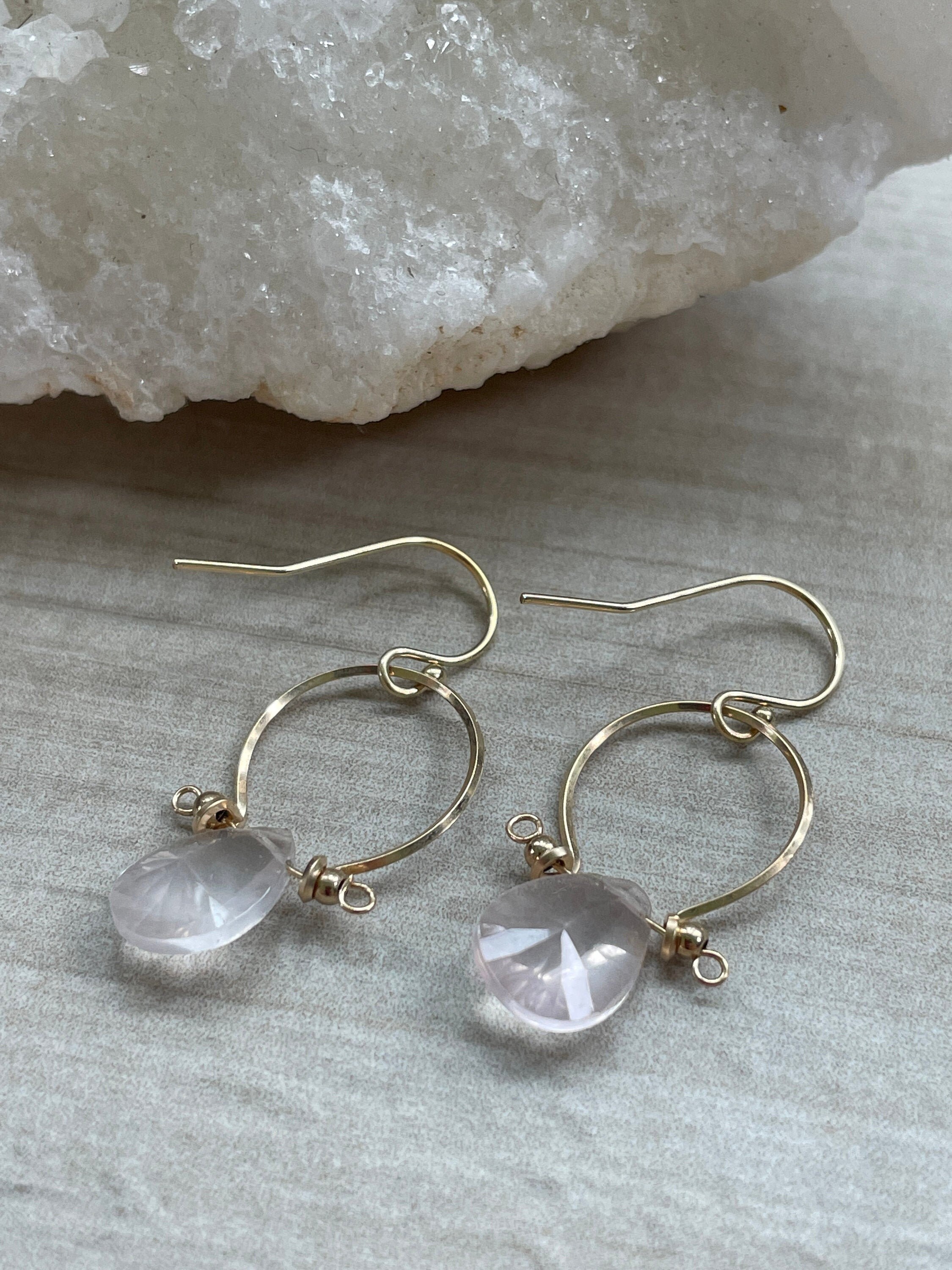 Rose Quartz Earrings, Genuine Authentic Rose Quartz Gemstone Earrings ...