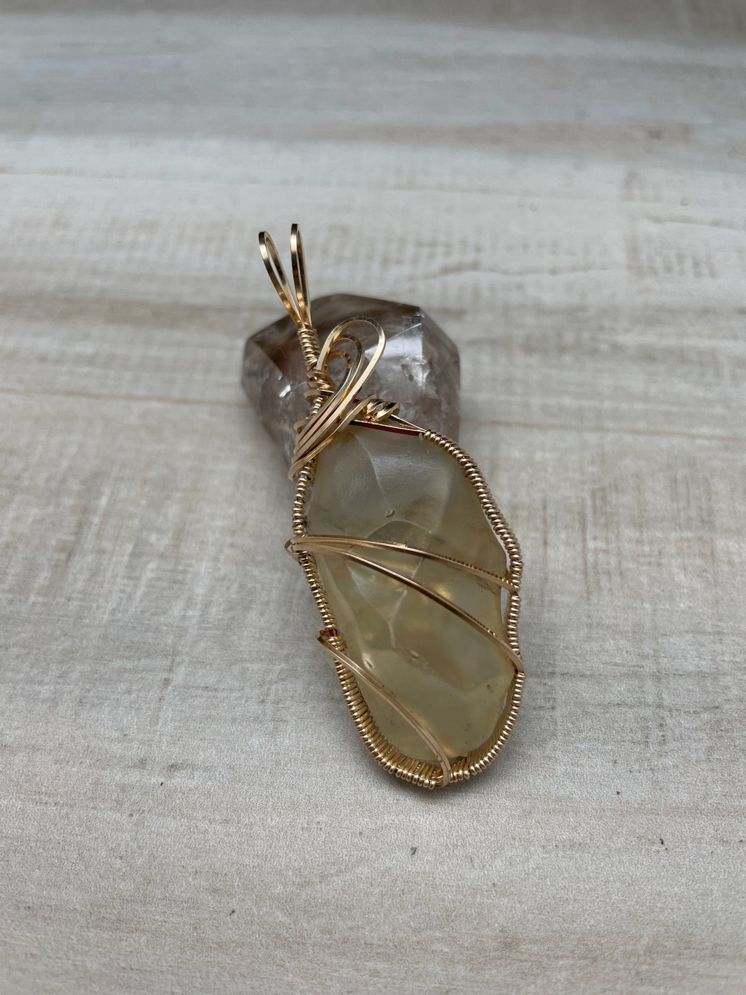 Libyan Desert Glass Pendant, Gold Wire Wrapped Libyan Desert Glass ...