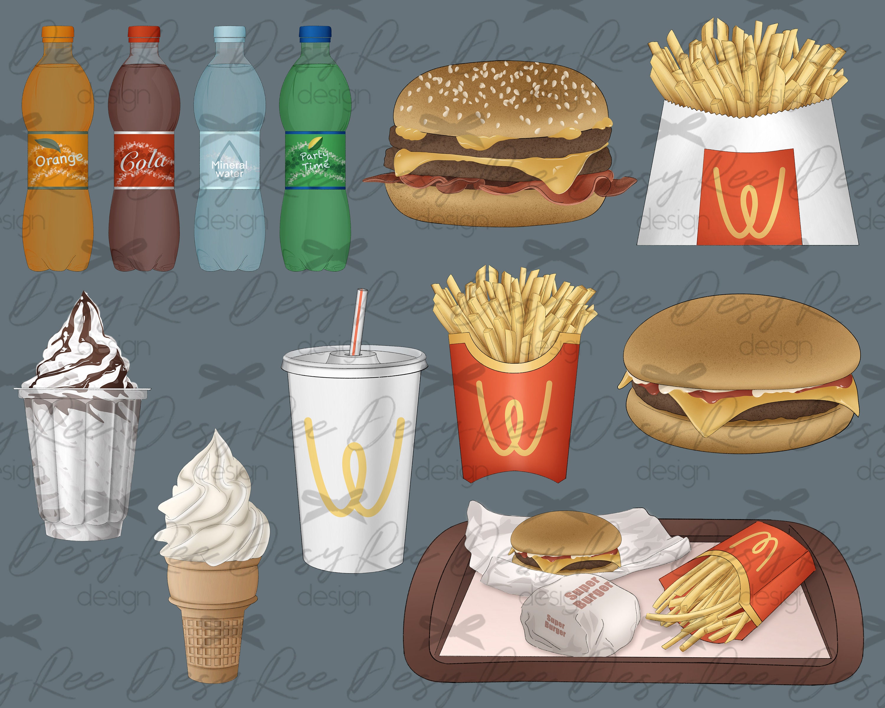 Chill Time - Watercolor Retro Fast Food Clipart Set Spring Stickers ...