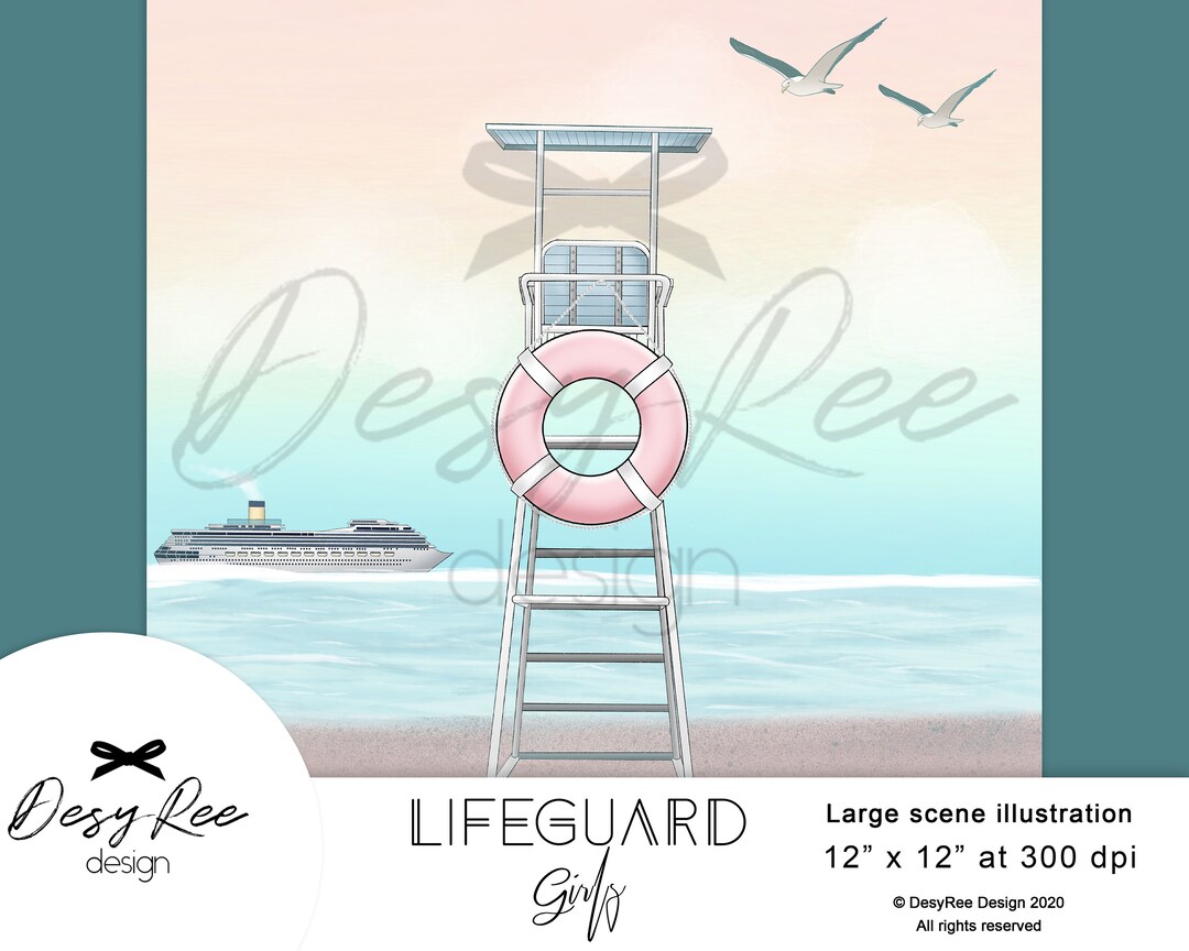 Lifeguard Girls - Summer Beach Scene Illustration Rescue Woman ...