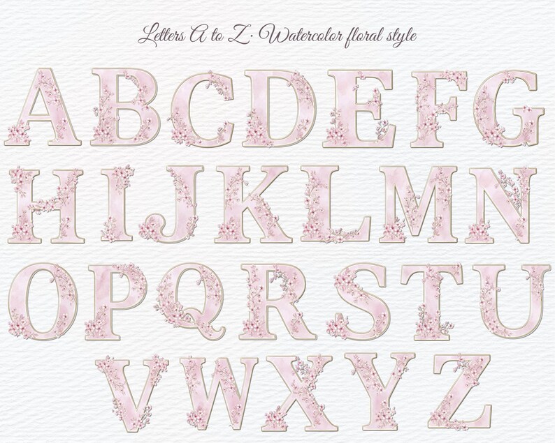 Pink Watercolor Alphabet Clipart Bundle, Coquette Floral Letters ...