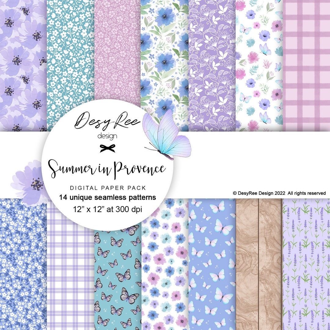 Summer in Provence Digital Papers - Lavender Watercolor Flowers Digital ...