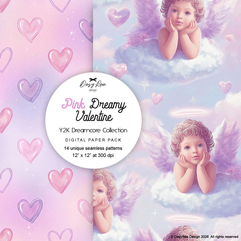 Pink Dreamy Valentine - Y2K Dreamcore Digital Papers Collection ...
