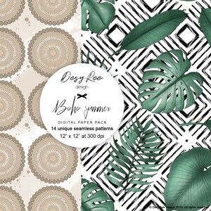 Boho Style Fashion Girl Tropical Leaves Digital Paper Bohemian Summer ...