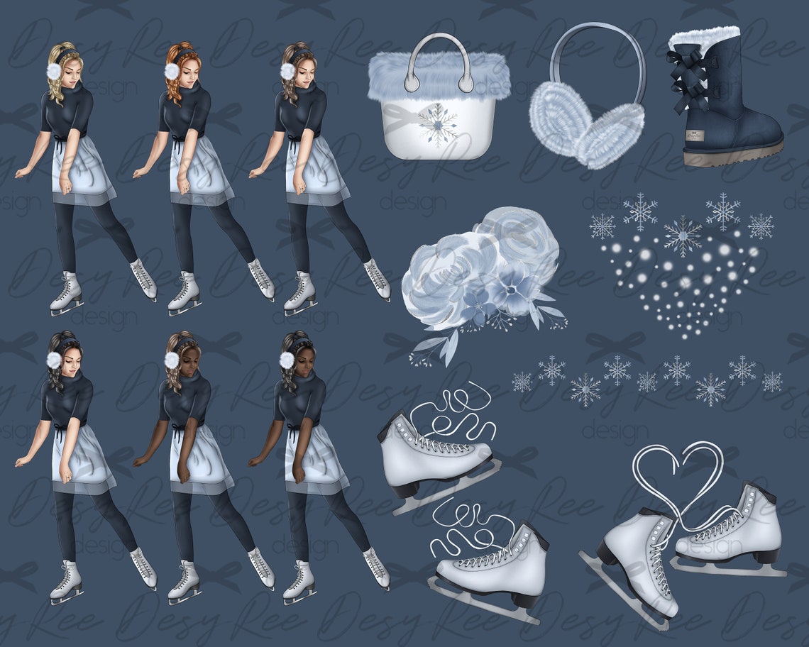 Ice Skating Girls Clipart Set Watercolor Clip Arts Snowy - Etsy Canada