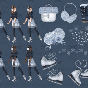 Ice Skating Girls Clipart Set - Watercolor Clip Arts - Snowy Winter ...