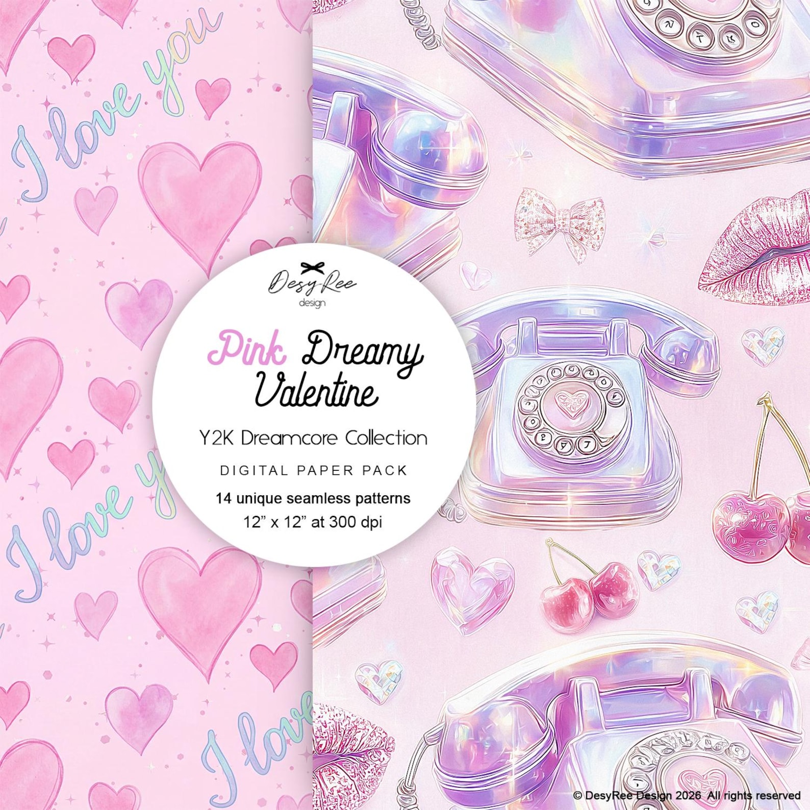 Pink Dreamy Valentine - Y2K Dreamcore Digital Papers Collection ...