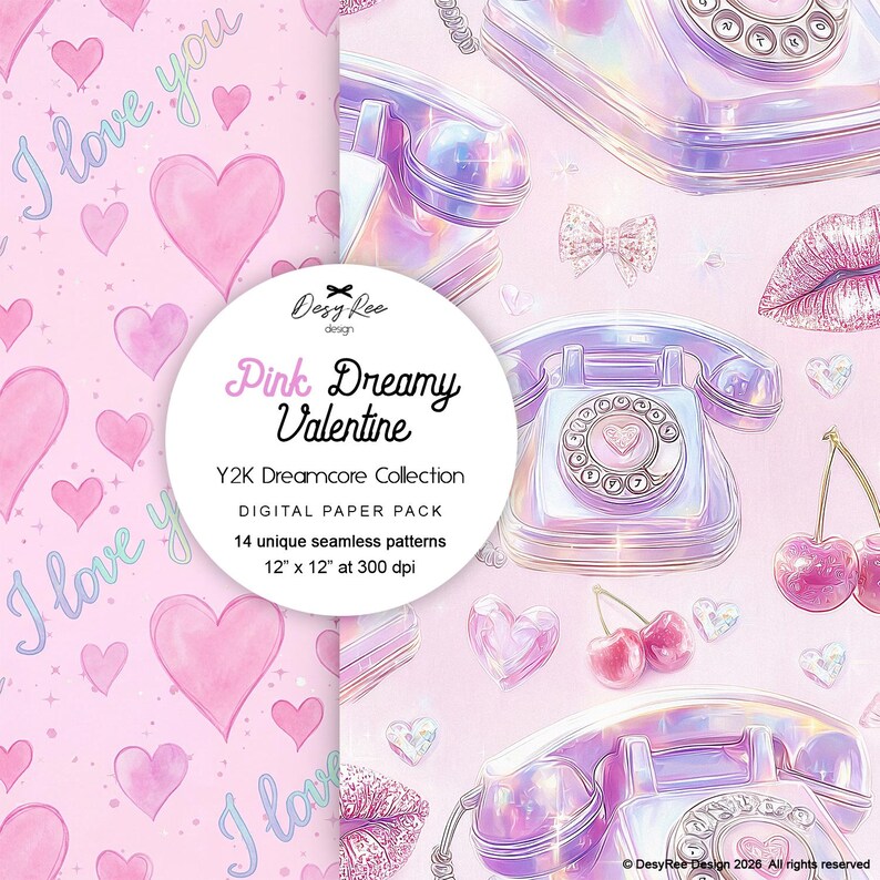 Pink Dreamy Valentine - Y2K Dreamcore Digital Papers Collection ...