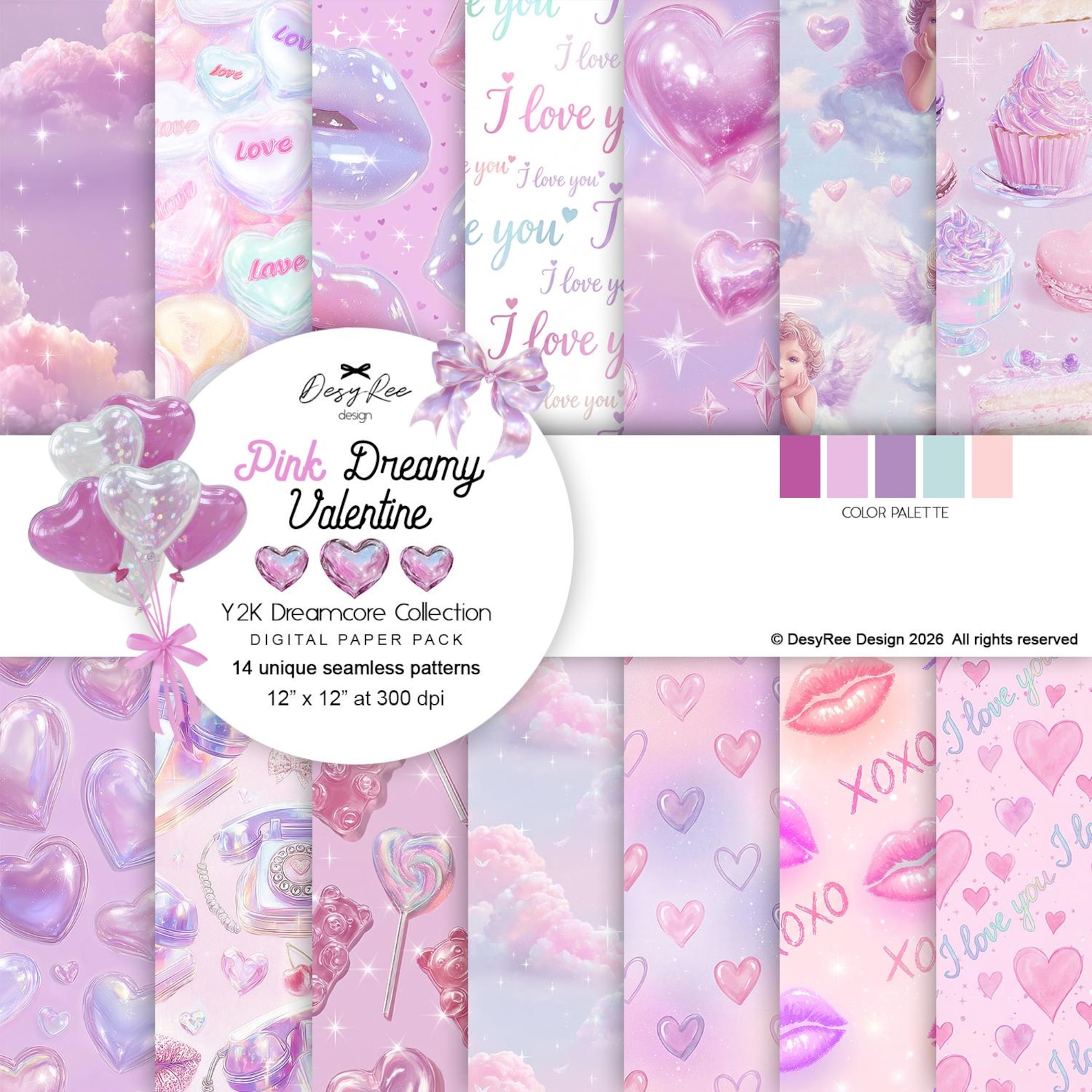 Pink Dreamy Valentine - Y2K Dreamcore Digital Papers Collection ...