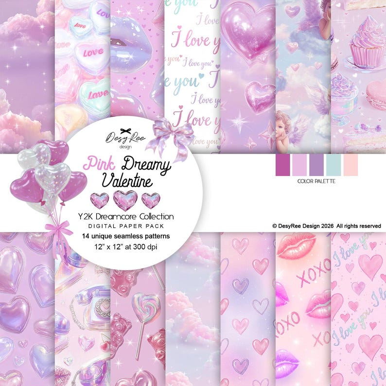 Pink Dreamy Valentine - Y2K Dreamcore Digital Papers Collection ...