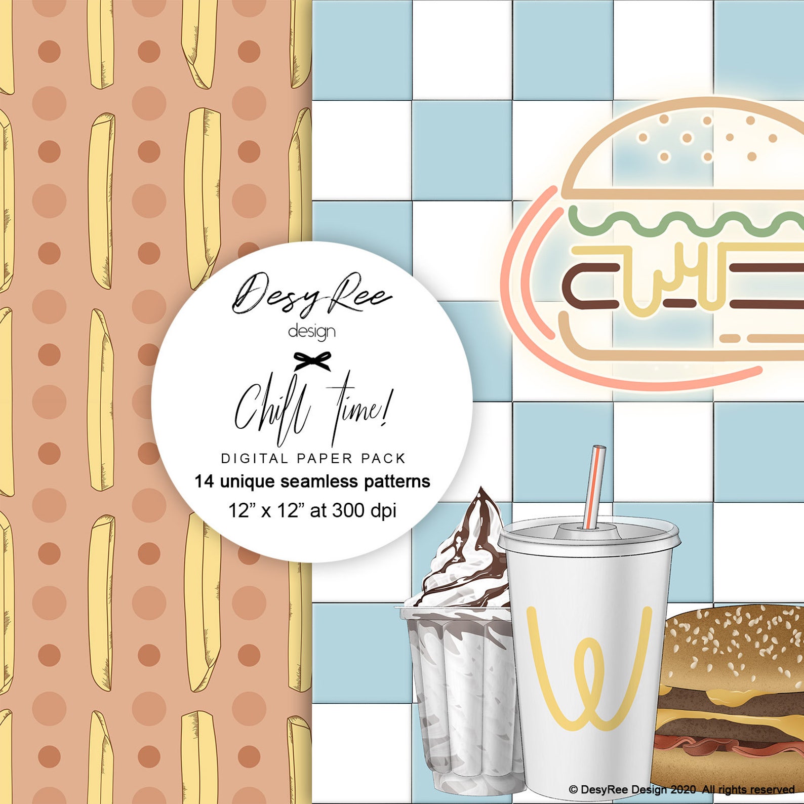 Chill Time Fast Food Retro Diner Digital Paper Planner Girl - Etsy