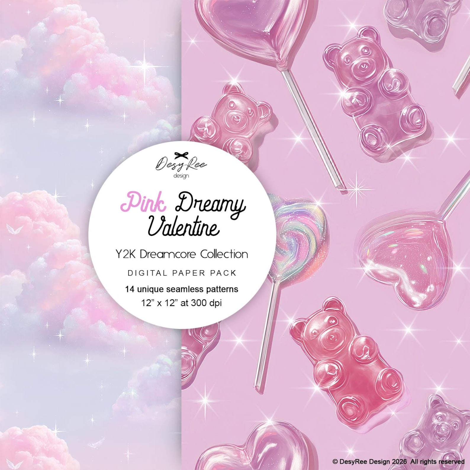 Pink Dreamy Valentine - Y2K Dreamcore Digital Papers Collection ...