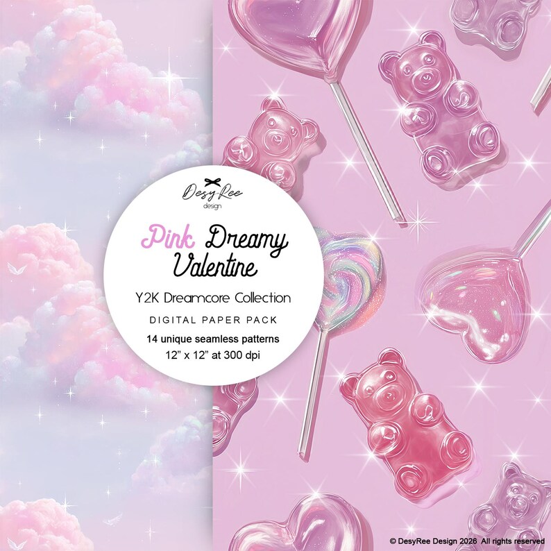 Pink Dreamy Valentine - Y2K Dreamcore Digital Papers Collection ...