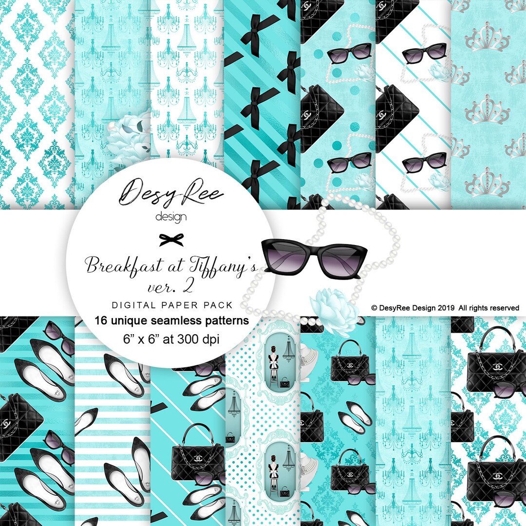 Breakfast at Tiffany's Digital Papers Ver 2 Dark Skin Included Audrey ...