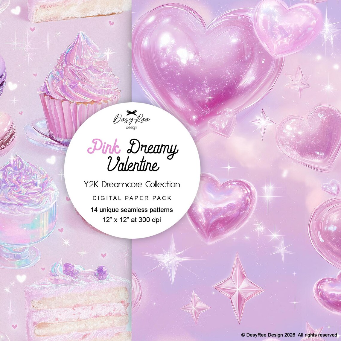 Pink Dreamy Valentine - Y2K Dreamcore Digital Papers Collection ...