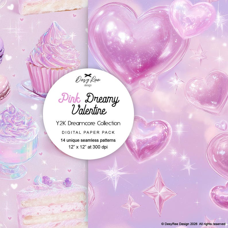 Pink Dreamy Valentine - Y2K Dreamcore Digital Papers Collection ...