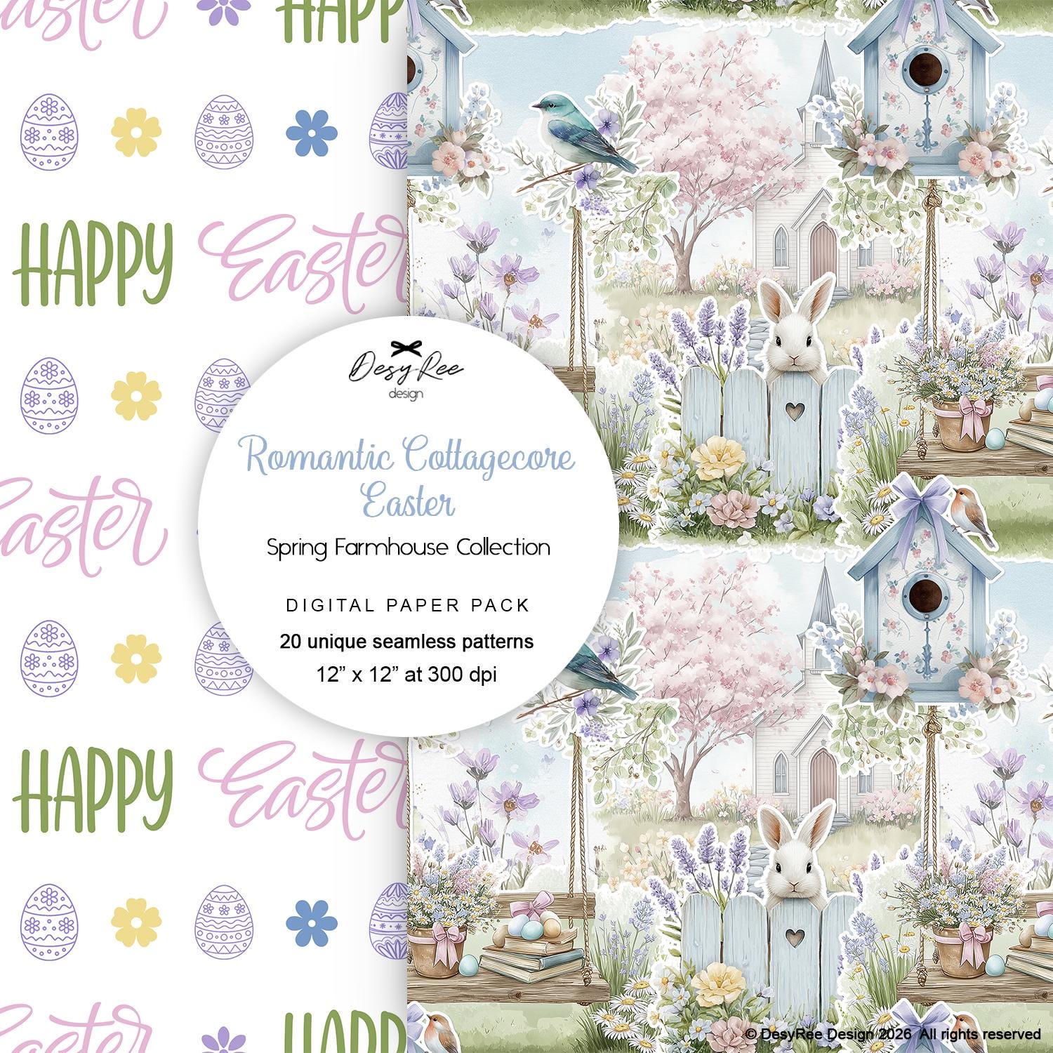 Romantic Cottagecore Easter Digital Papers, Watercolor Spring Floral ...